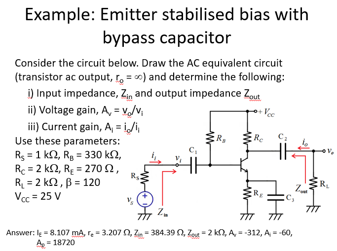Solved Example: Emitter stabilised bias with bypass | Chegg.com