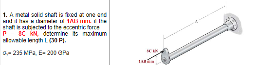 Solved 1. A metal solid shaft is fixed at one end and it has | Chegg.com