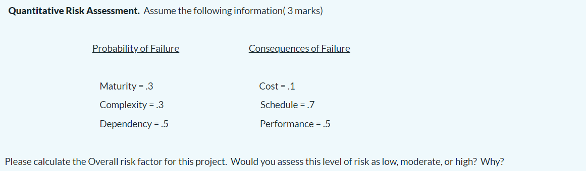 Solved Quantitative Risk Assessment. Assume the following | Chegg.com