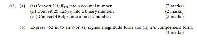 Solved Al. (a) (1) Convert 11000(2) into a decimal number. | Chegg.com