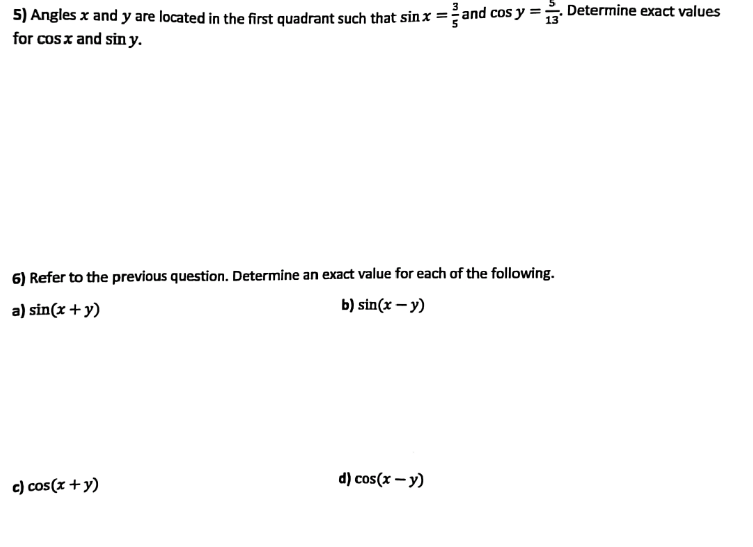 Solved Angles x ﻿and y ﻿are located in the first quadrant | Chegg.com