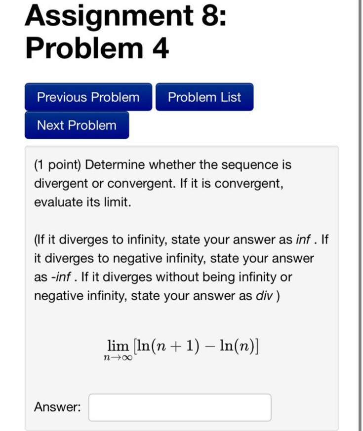 Solved (1 point) Determine whether the sequence | Chegg.com Solved (1 point) Determine whether the sequence | Chegg.com