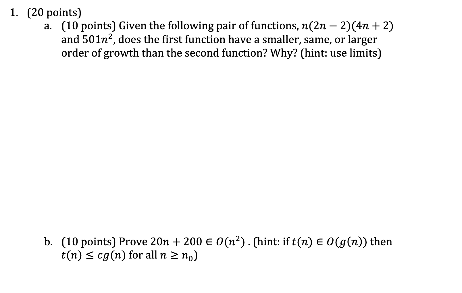 Solved 1. (20 points) a. (10 points) Given the following | Chegg.com