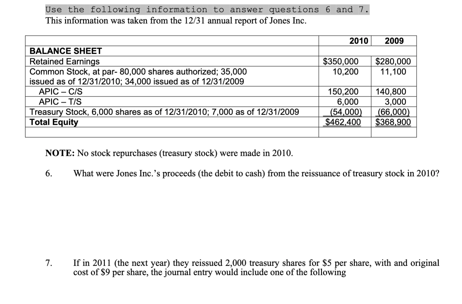 Solved Use the following information to answer questions 6 | Chegg.com