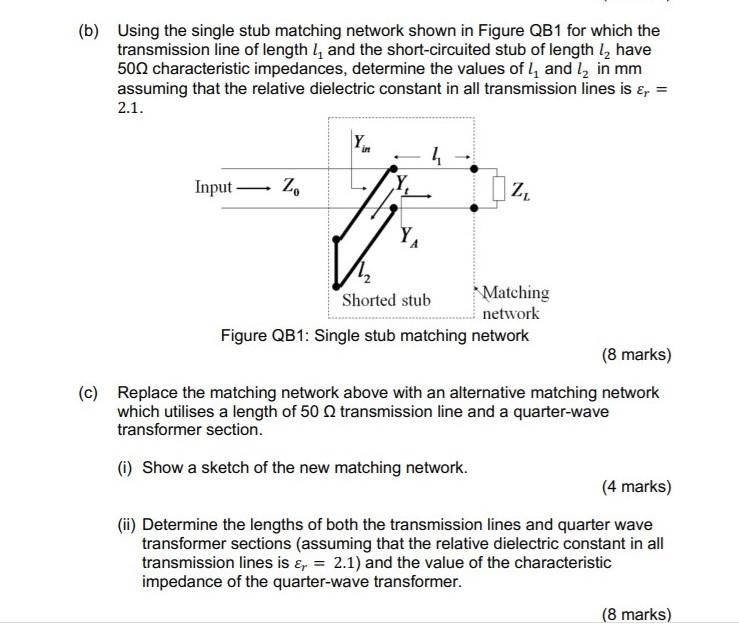 Solved (b) Using the single stub matching network shown in | Chegg.com