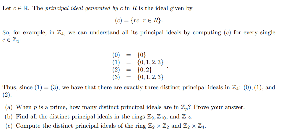 Solved Let c∈R. The principal ideal generated by c in R is | Chegg.com