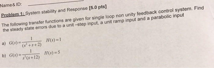Solved The following transfer functions are given for single | Chegg.com