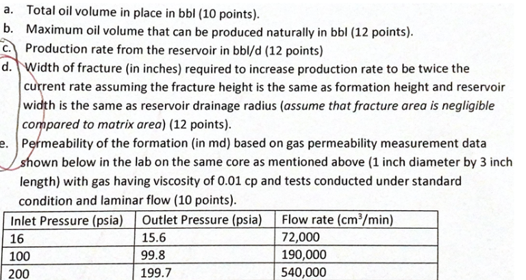 (56 points) A carbonate (limestone) reservoir at a | Chegg.com