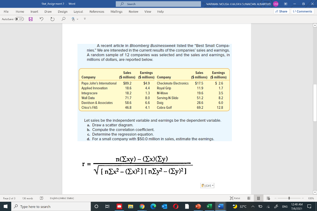 Solved Stat_Assignment 2 Ward Search MARWAN MOUSA KHALFAN | Chegg.com