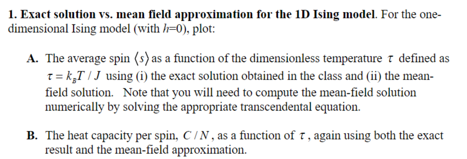 Exact solution vs. mean field approximation for the | Chegg.com