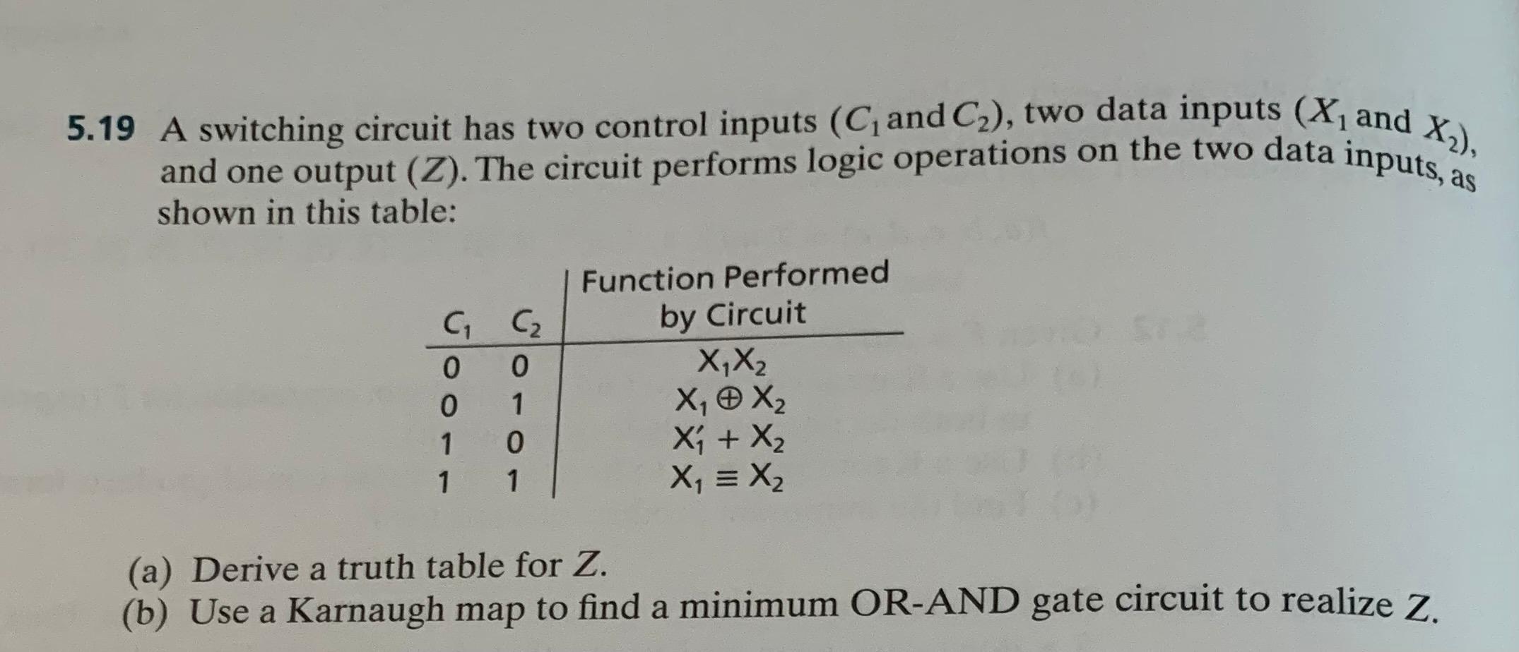 Solved 5.19 A switching circuit has two control inputs (C | Chegg.com