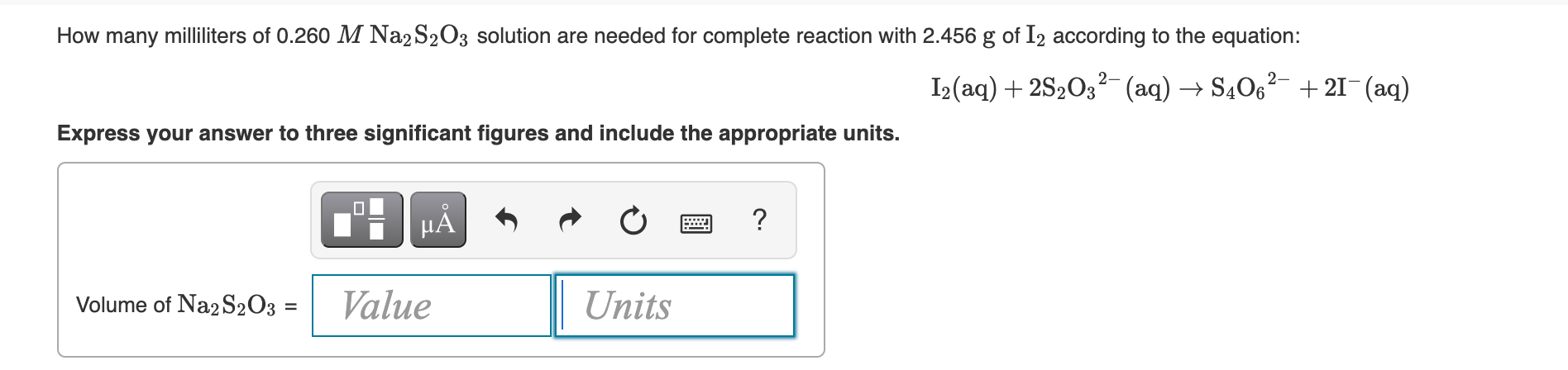 Solved How many milliliters of 0.260MNa2 S2O3 solution are | Chegg.com