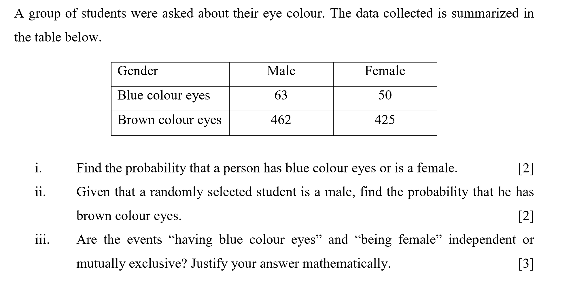 Solved A group of students were asked about their eye | Chegg.com