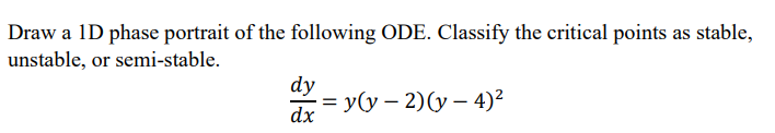 Solved Draw a 1D phase portrait of the following ODE. | Chegg.com