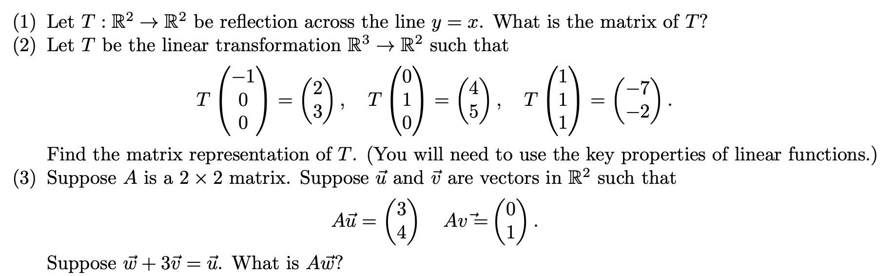 Solved (1) Let T:R2 + R2 be reflection across the line y = | Chegg.com
