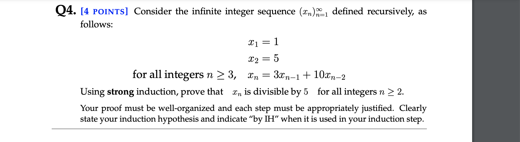 Solved Q4. [4 POINTS] Consider the infinite integer sequence | Chegg.com