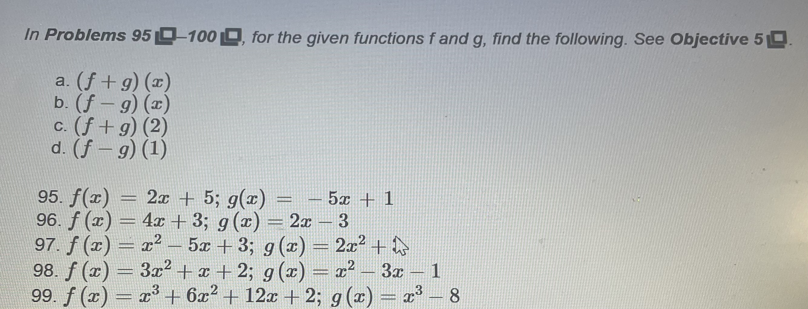 Solved In Prob/ems 95 므-100므, for the given functions f and | Chegg.com