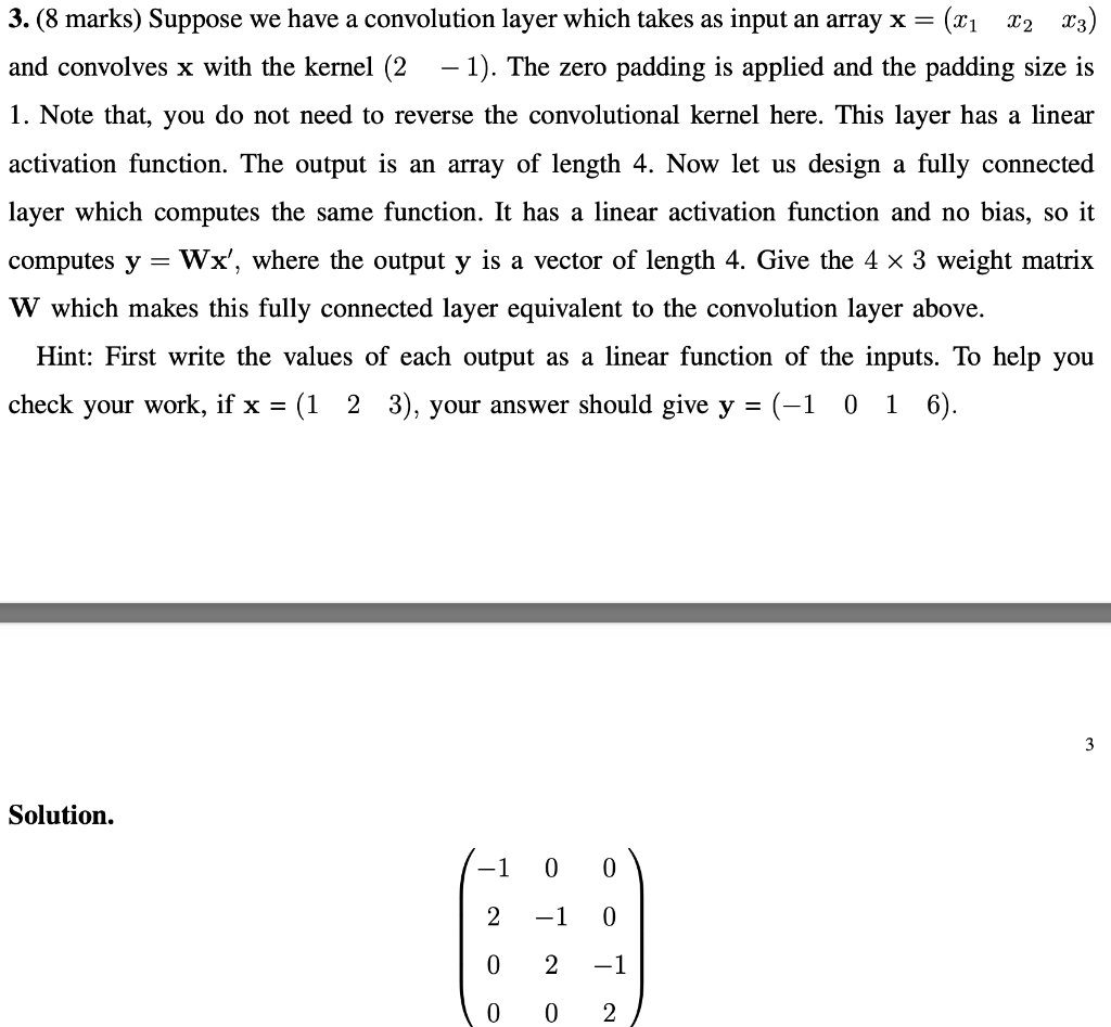 Solved 3. (8 marks) Suppose we have a convolution layer | Chegg.com