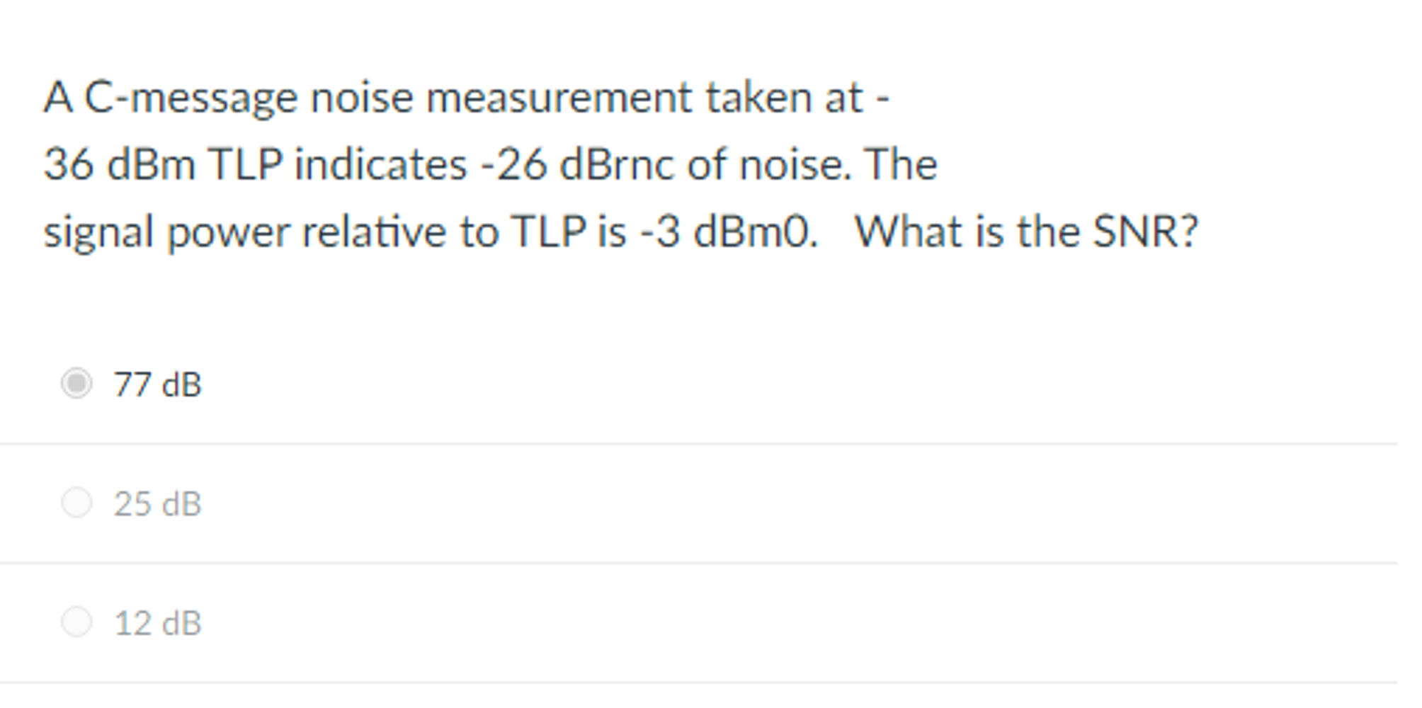 Solved A C-message noise measurement taken at - 36 dBm TLP | Chegg.com
