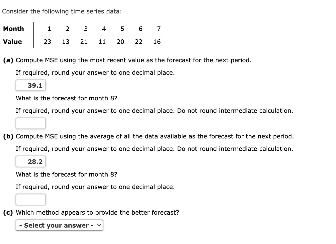 Solved Consider the following time series data: (a) Compute | Chegg.com