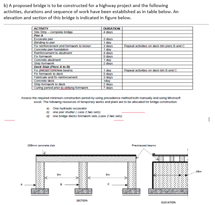 Solved b) A proposed bridge is to be constructed for a | Chegg.com