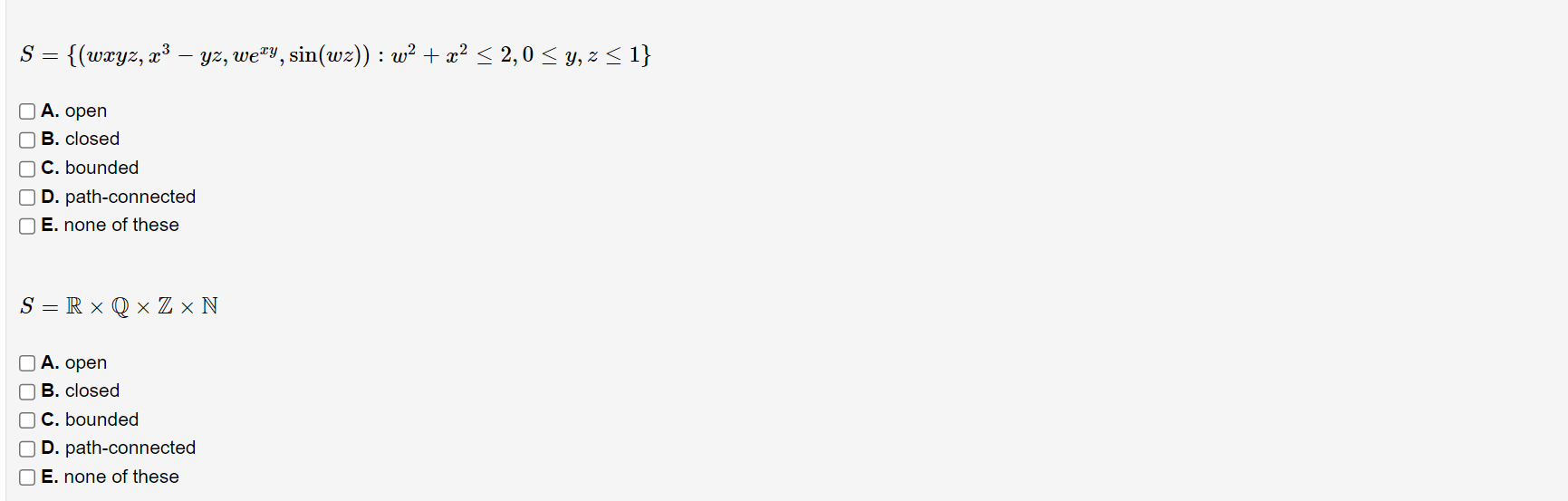 Solved For each set S, determine whether it is open, closed, | Chegg.com