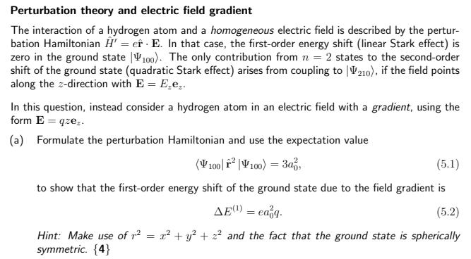 Solved Perturbation theory and electric field gradient The | Chegg.com