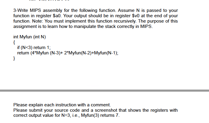 Solved 3-Write MIPS assembly for the following function. | Chegg.com