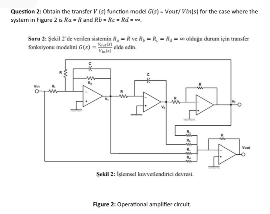 Solved Question 2: Obtain the transfer V(s) function model | Chegg.com