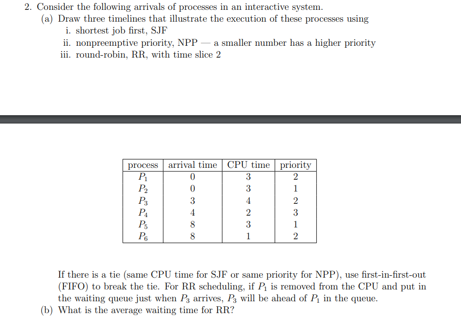 Solved 2. Consider the following arrivals of processes in an | Chegg.com