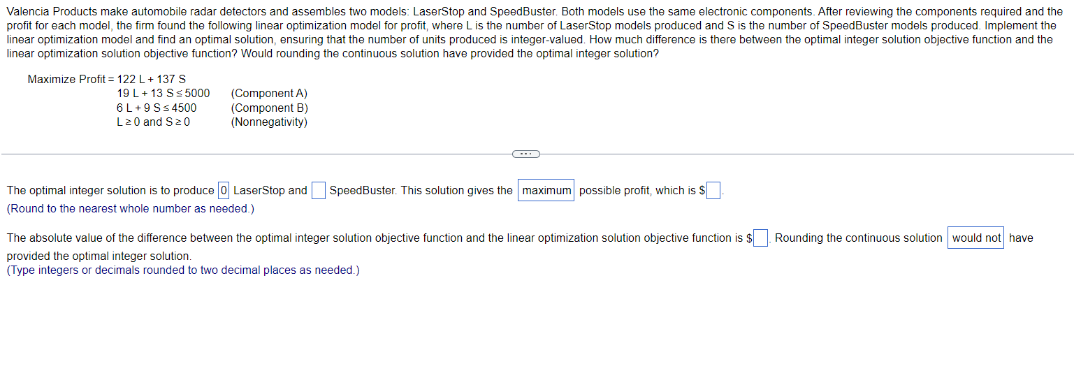 Solved linear optimization solution objective function? | Chegg.com
