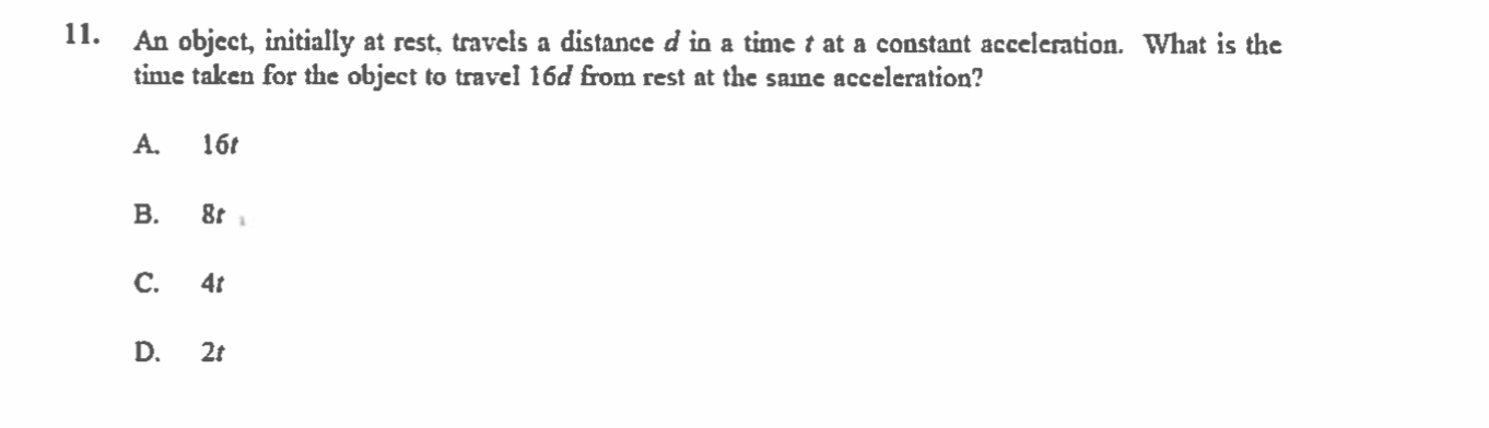 Solved 11. An object, initially at rest, travels a distance | Chegg.com
