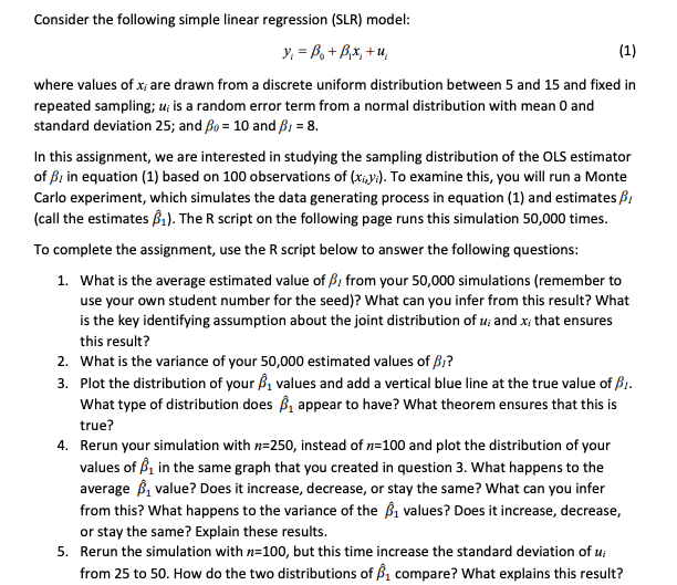 Solved Consider the following simple linear regression (SLR) | Chegg.com