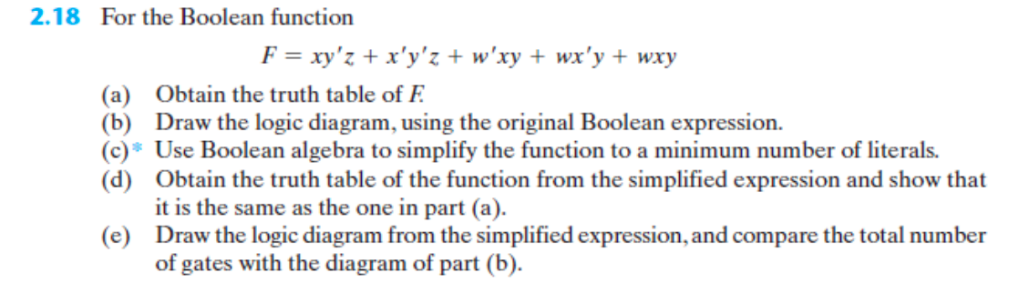 Solved 2.18 For the Boolean function | Chegg.com