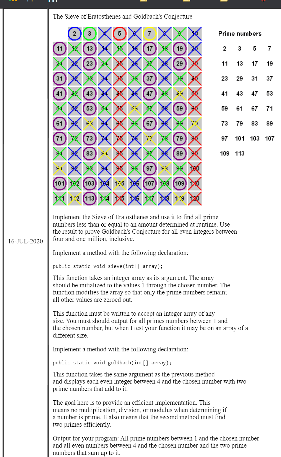Solved The Sieve of Eratosthenes and Goldbach's Conjecture 7 | Chegg.com