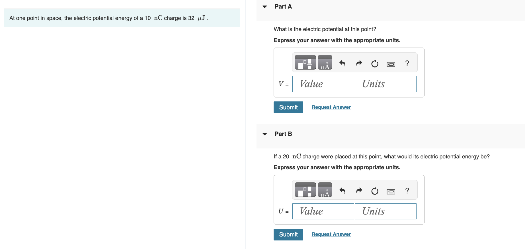Solved At one point in space, the electric potential energy | Chegg.com