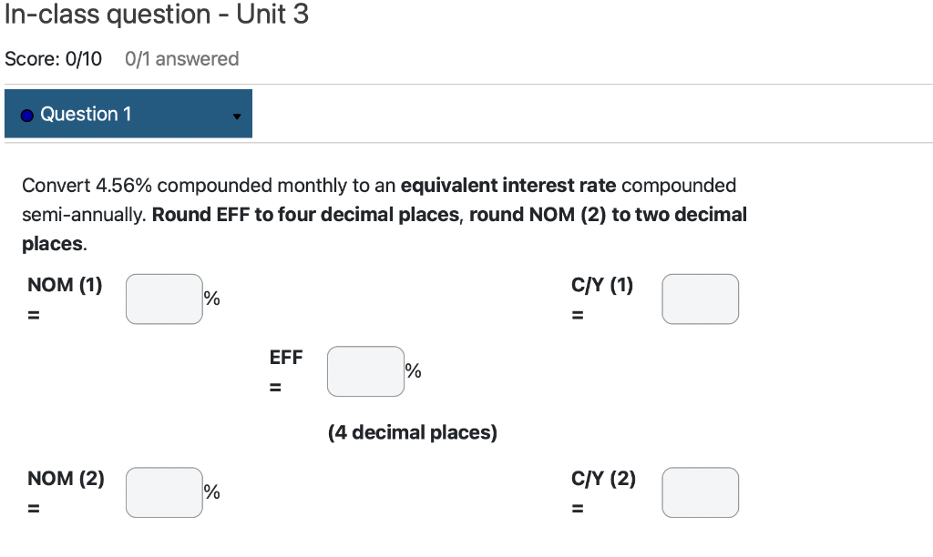 Solved Convert 4.56% compounded monthly to an equivalent | Chegg.com