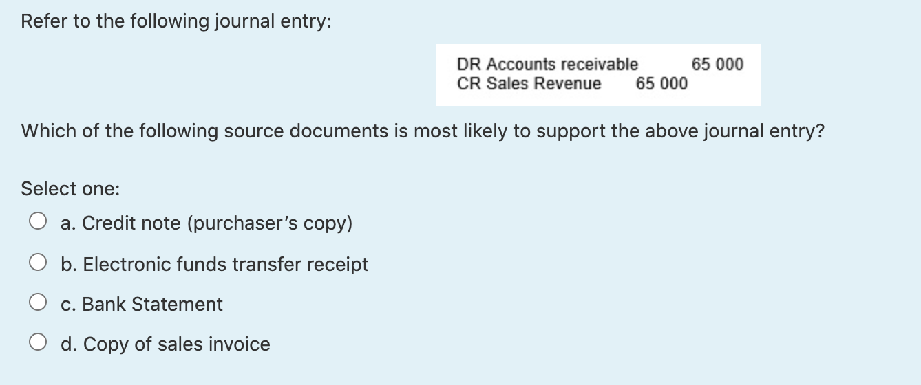 Solved Refer to the following journal entry: DR Accounts | Chegg.com