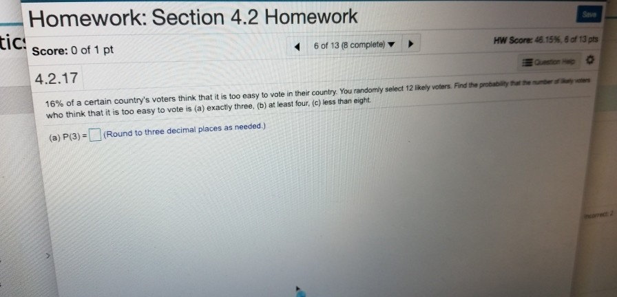 Solved Homework Section 4 2 Homework Tic Save Score 0 Of