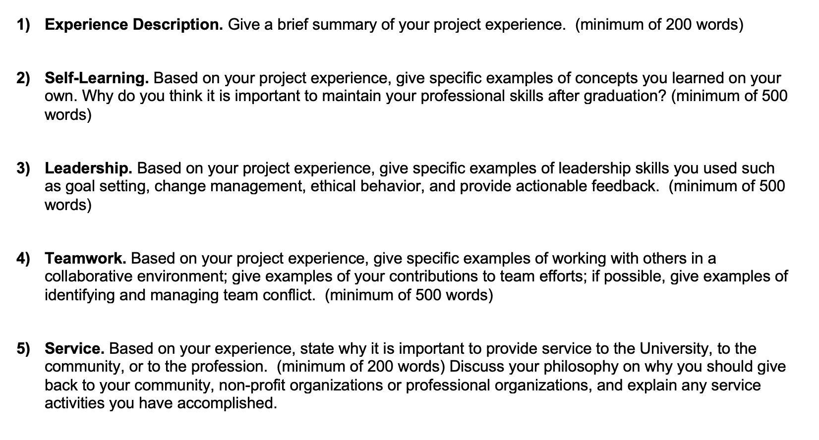 Solved 1) Experience Description. Give a brief summary of | Chegg.com