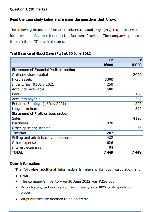 Solved Question 1 (30 marks) Read the case study below and | Chegg.com