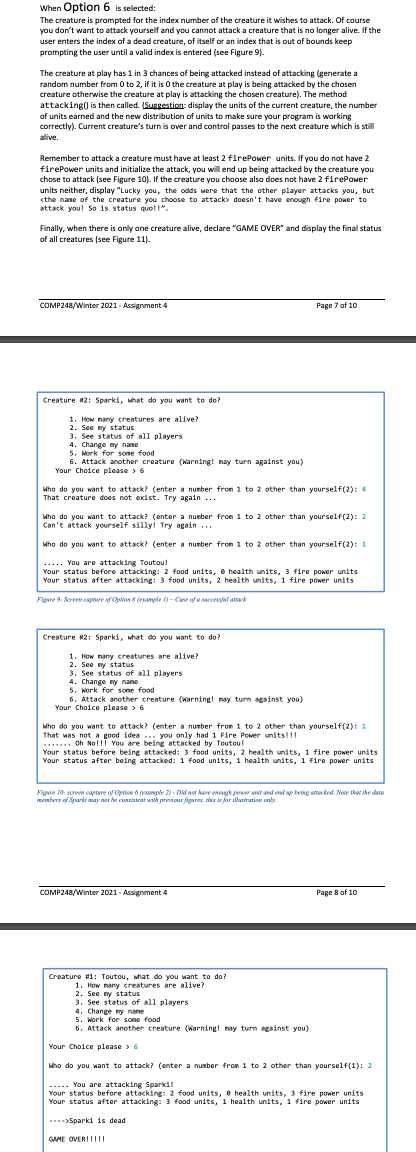 Solved Write in JAVA the dass Creature and test it before | Chegg.com