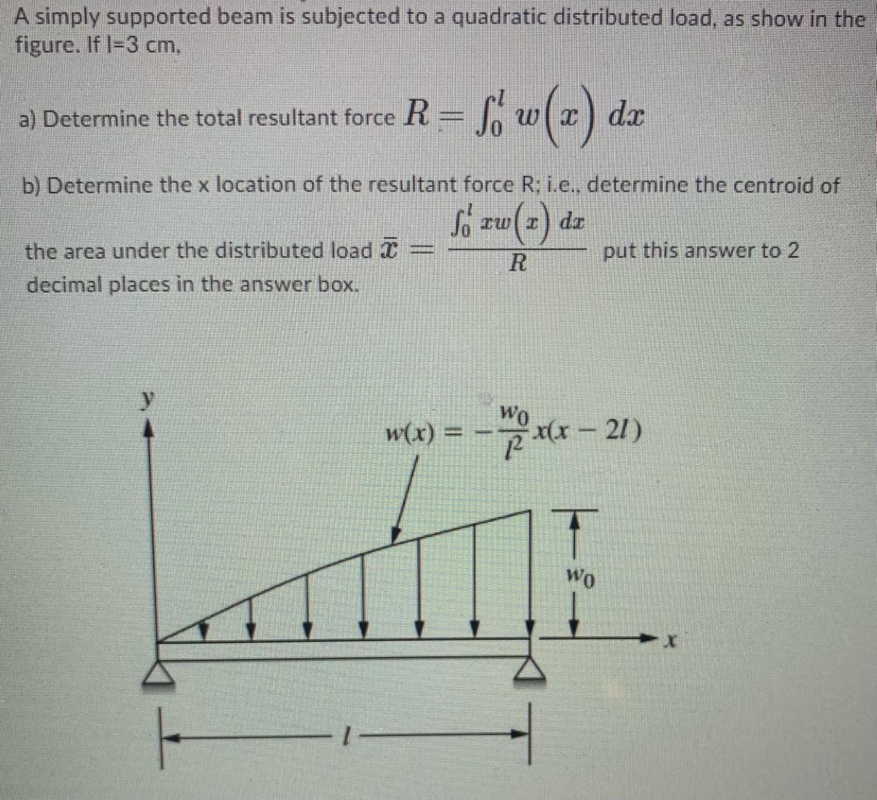 Solved A simply supported beam is subjected to a quadratic | Chegg.com