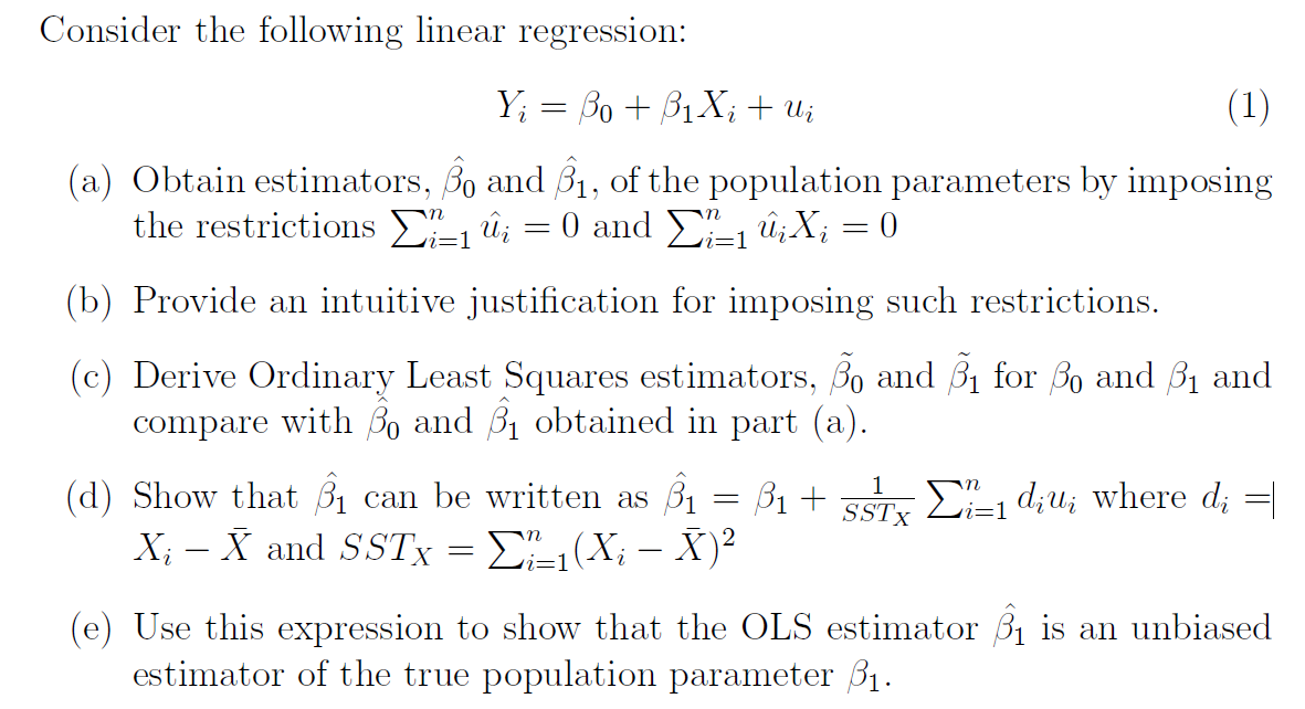 Solved Consider The Following Linear Regression Y Bo