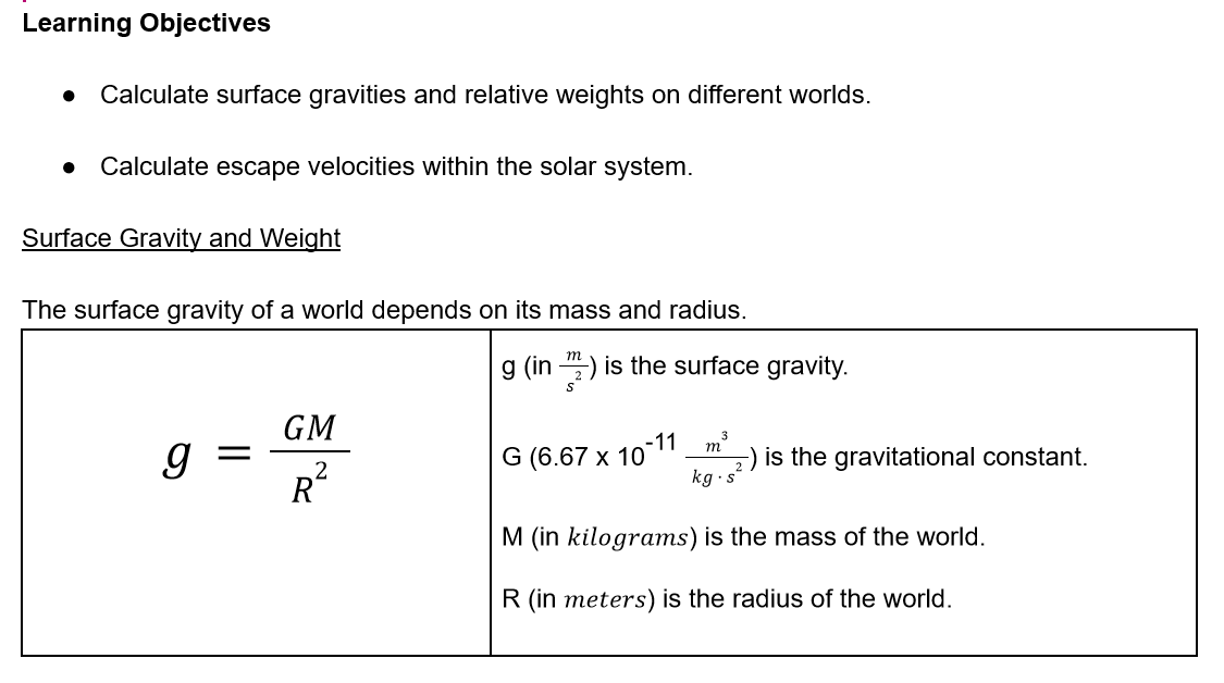 Solved Learning Objectives - Calculate surface gravities and | Chegg.com