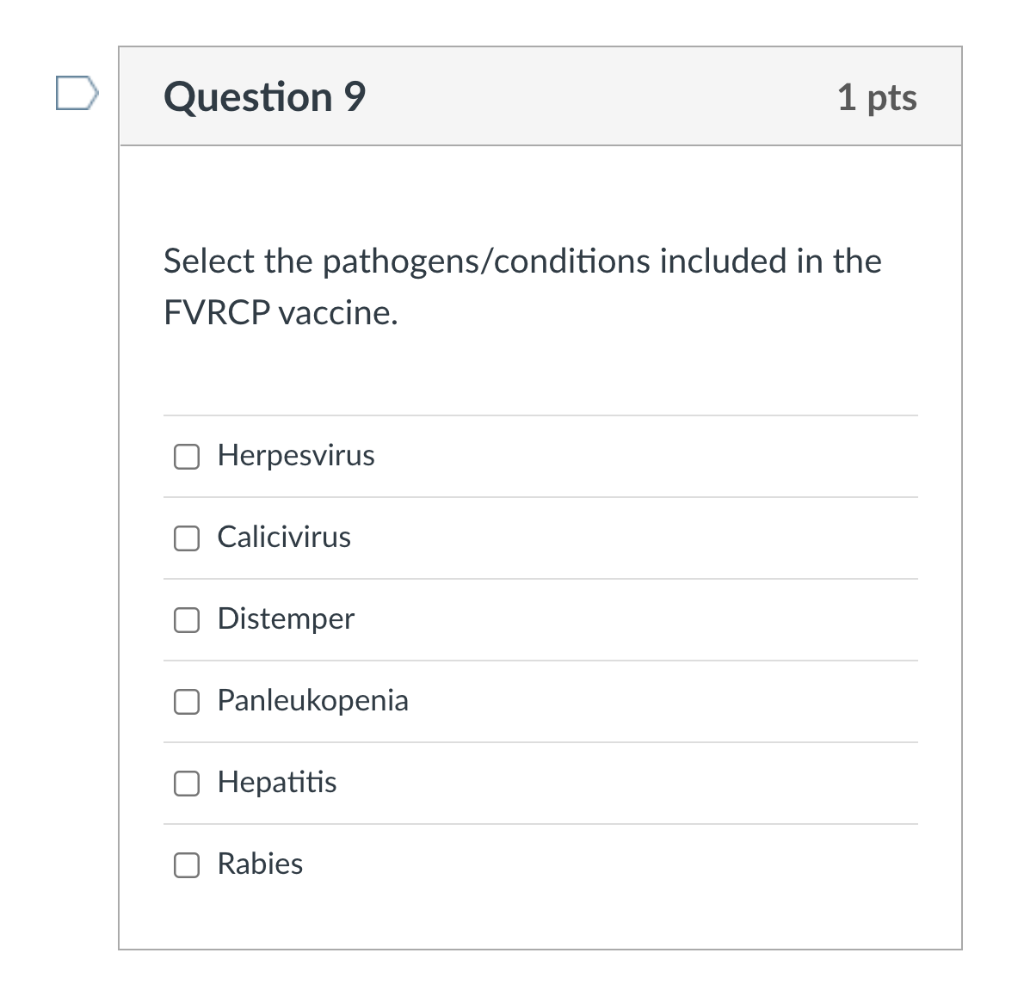 Solved Question 9 1 pts Select the pathogens/conditions | Chegg.com