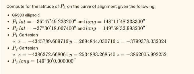 Solved Compute for the latitude of P3 on the curve of | Chegg.com
