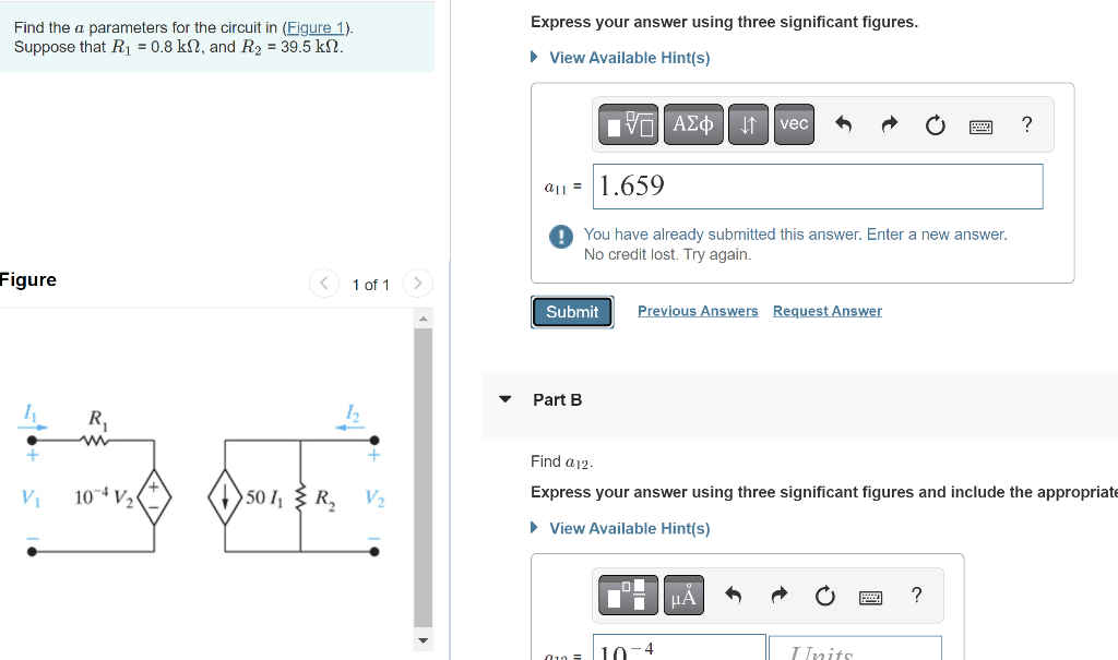 Solved Find the a parameters for the circuit in (Figure 1). | Chegg.com