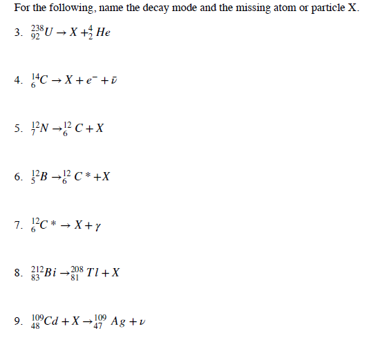 Solved For the following, name the decay mode and the | Chegg.com