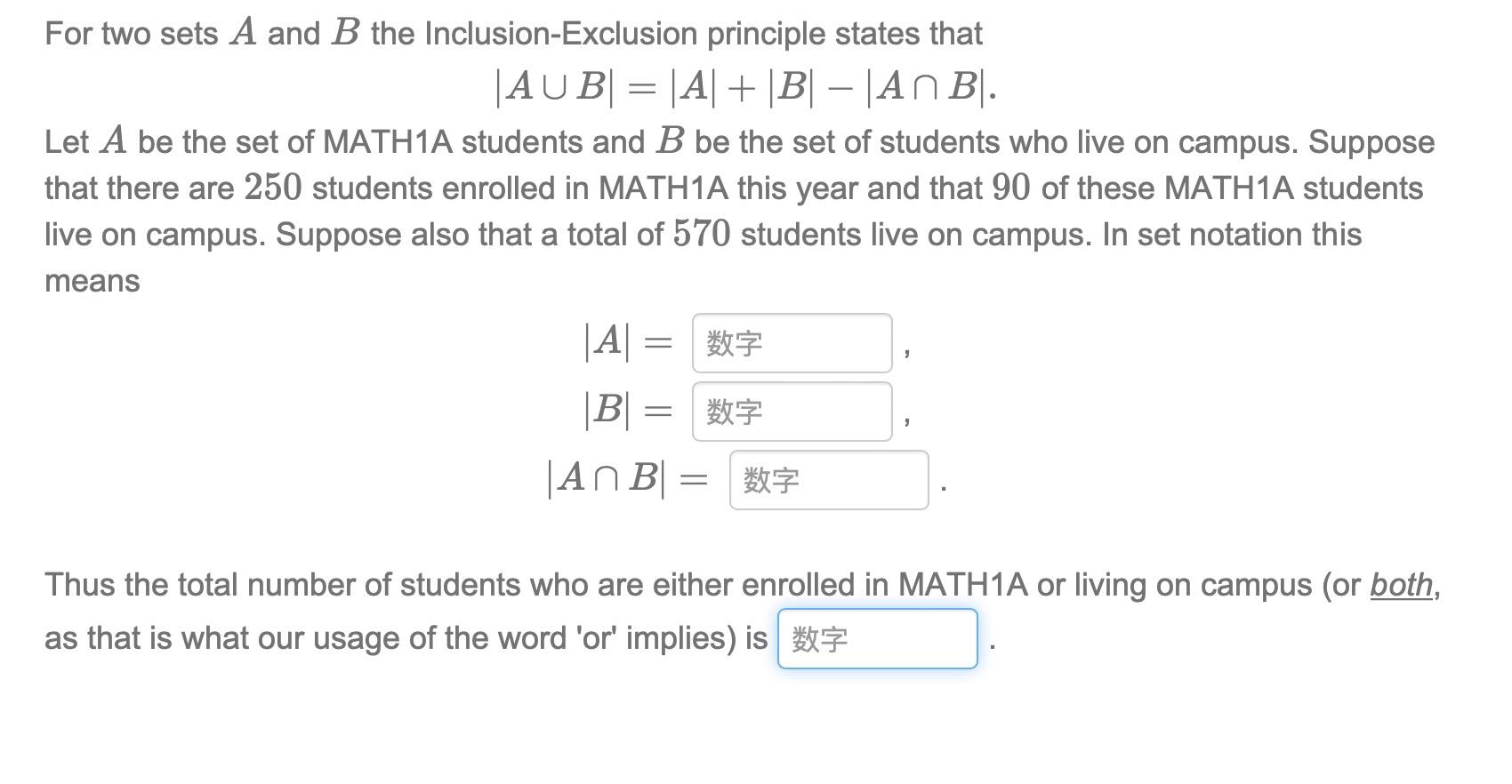 Solved For two sets A and B the Inclusion-Exclusion | Chegg.com
